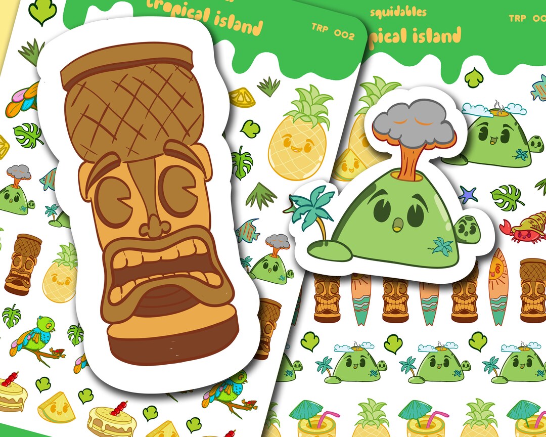Tropical Island Kawaii Sticker Sheets for Planners, Journals and Fun - Etsy