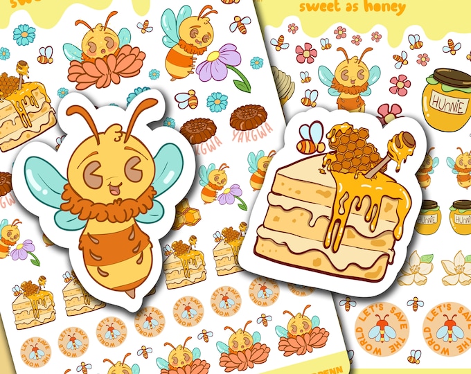 Sweet as Honey Bee Themed Sticker Sheets, Sweeter Than Honey, Cute Bee ...