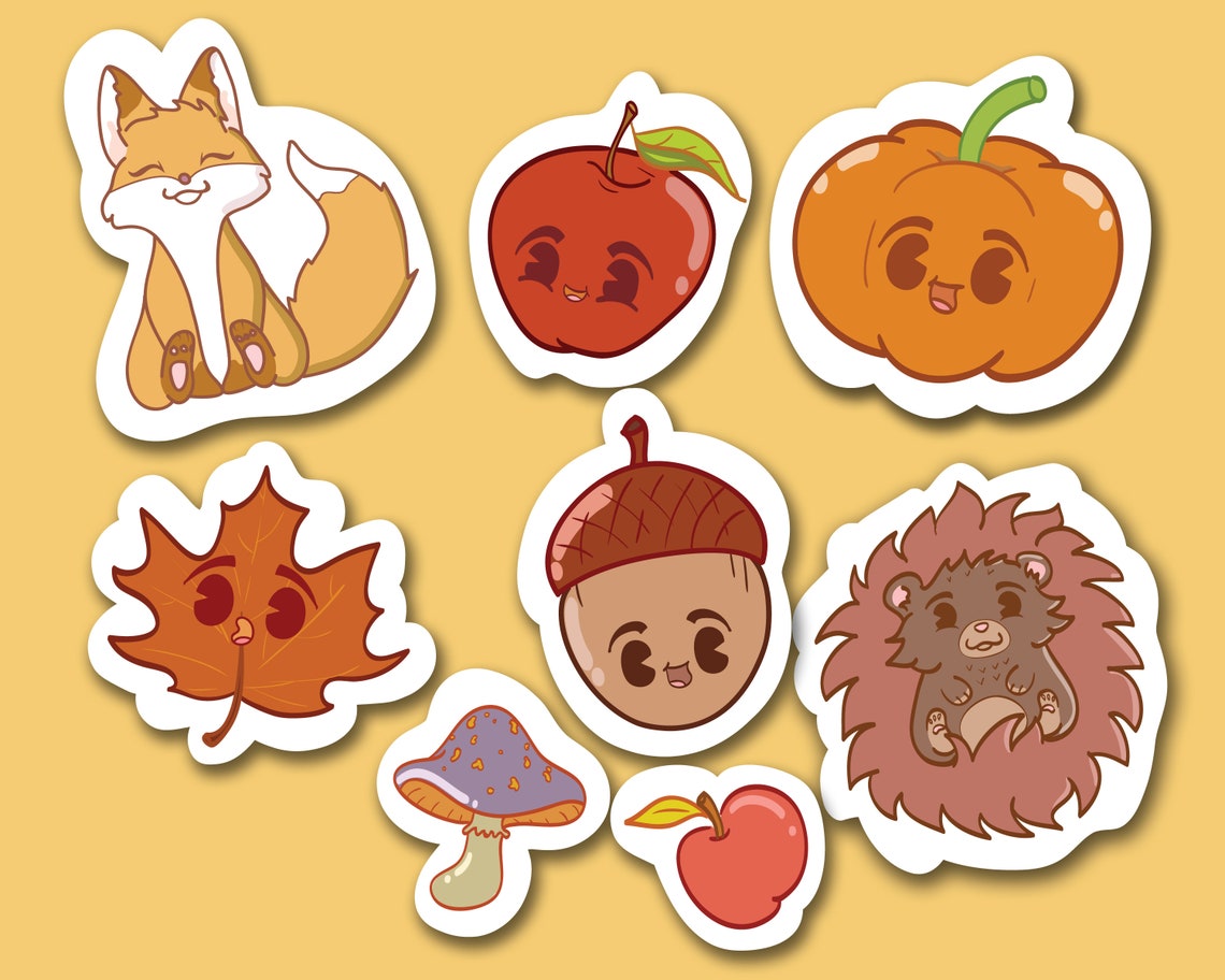 Fall and Autumn Kawaii Planner Sticker Sheets Acorn | Etsy