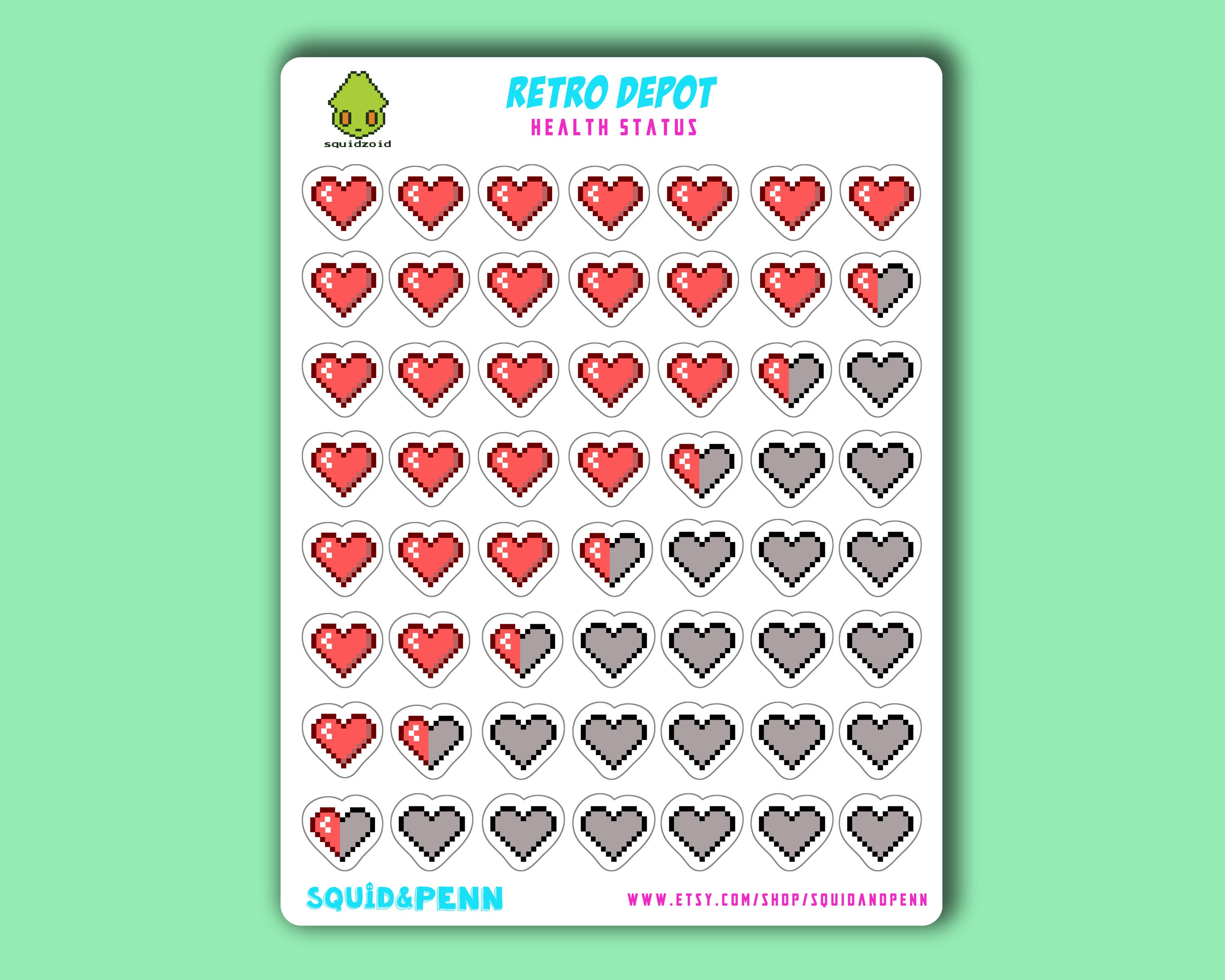 8-bit Health Status Heart Retro Planner Sticker Sheets - Etsy