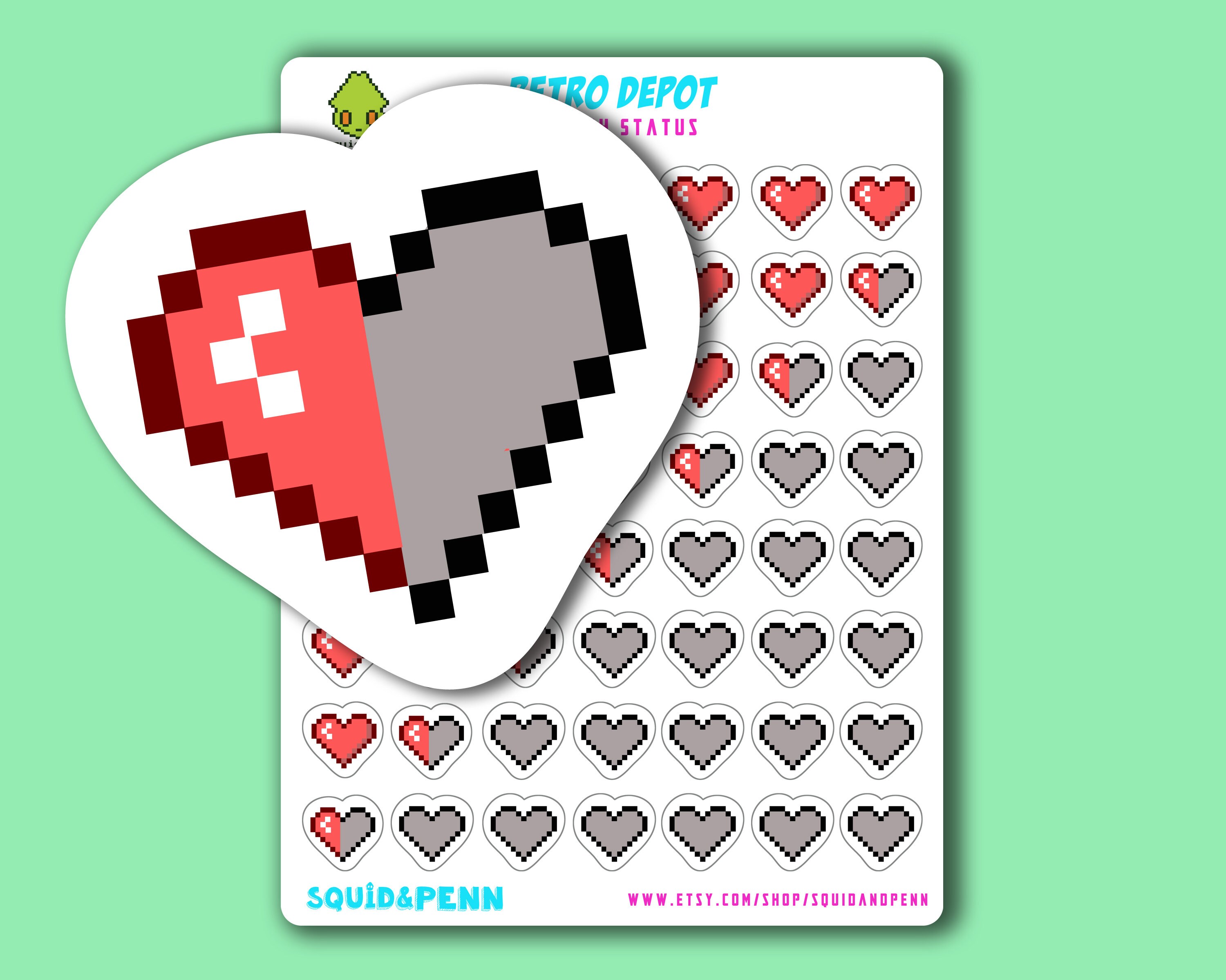 8-bit Health Status Heart Retro Planner Sticker Sheets - Etsy