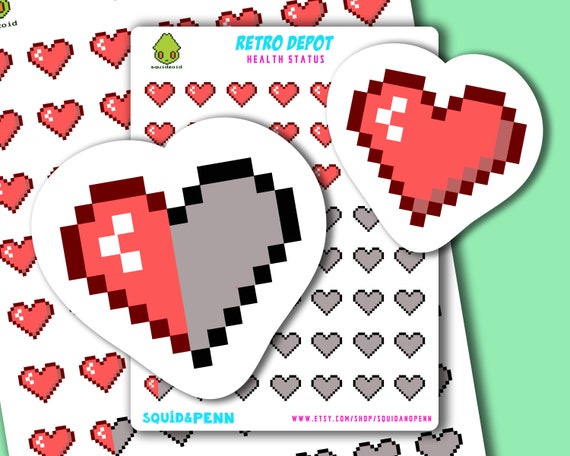 8-bit Health Status Heart Retro Planner Sticker Sheets - Etsy