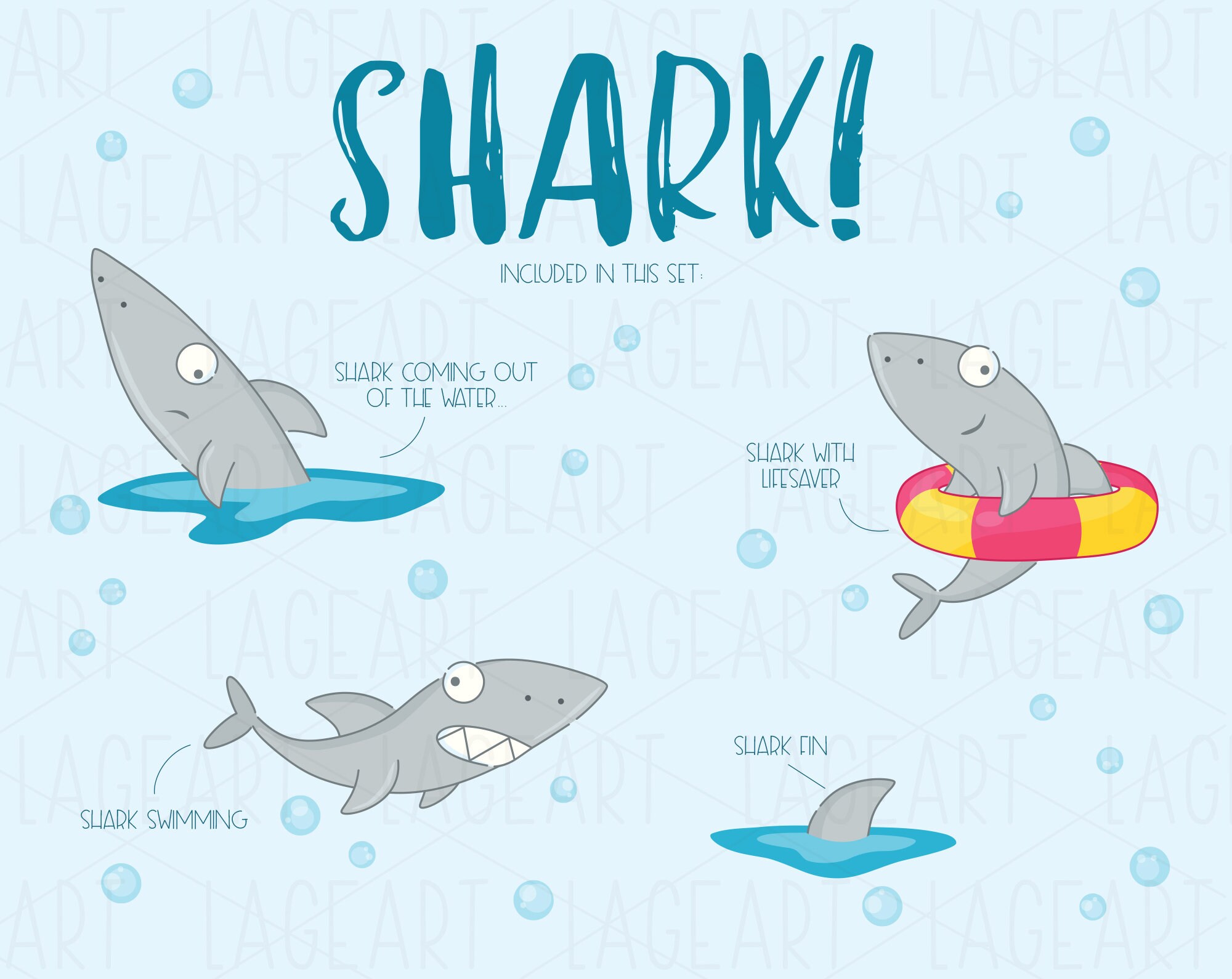 Sharks and Sealife Clipart / Anchor Corals Fish Sea-leaves Seashell ...