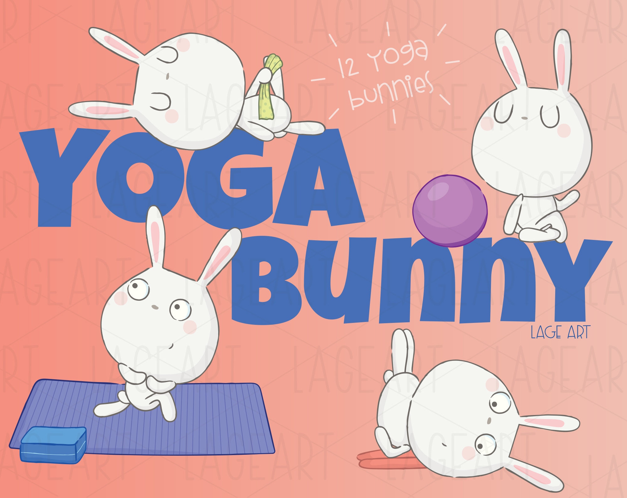Yoga Bunny Clipart / Yoga Pose Bunnies Balance-ball Blanket Foam-block ...
