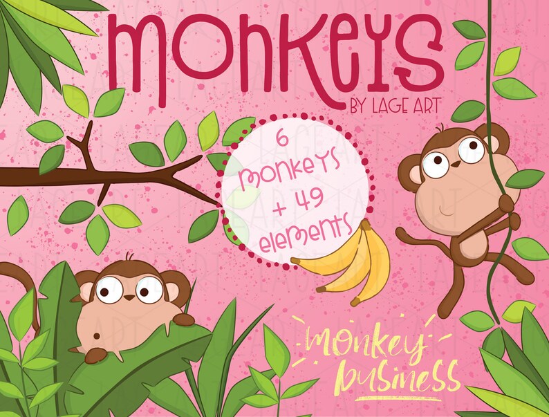 Cute Girl Monkeys Clipart Set / Perfect for DIY Projects / Contains 6 ...