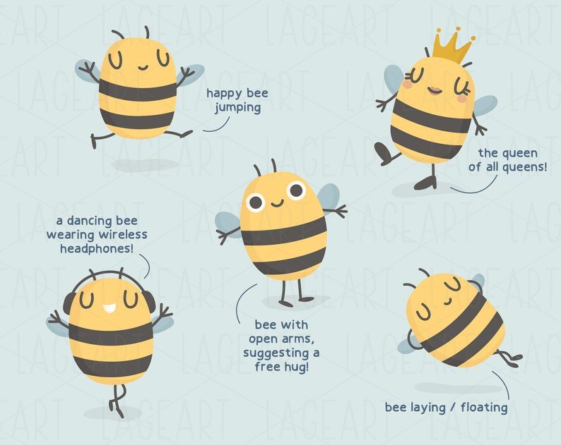 Bees Clipart Set / Spring PNG / Cute Bee / Flowers Illustration ...