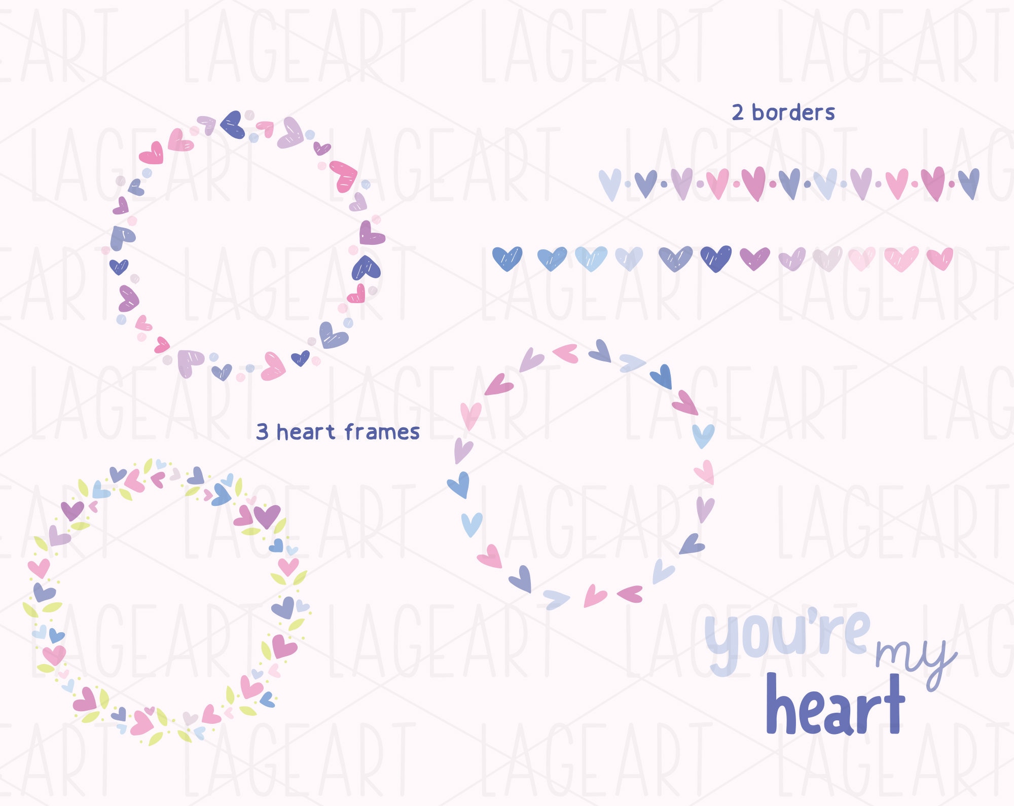 Hearts Clipart / Pastel Hearts Illustration / Flowers / Love / Hand ...