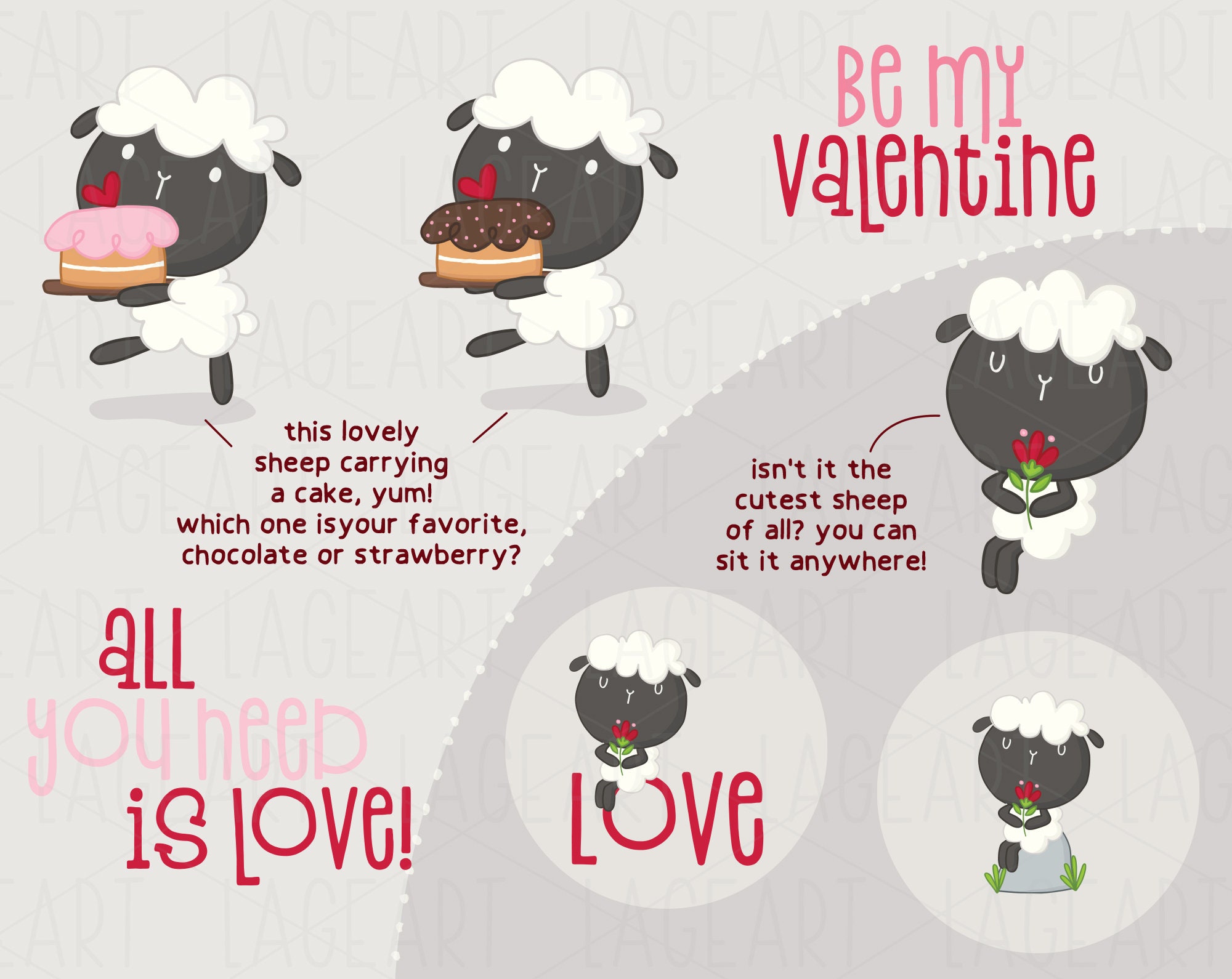 Sheep Clipart / Valentine's Day Clipart / Sheep Love / Sheep PNG / Love ...