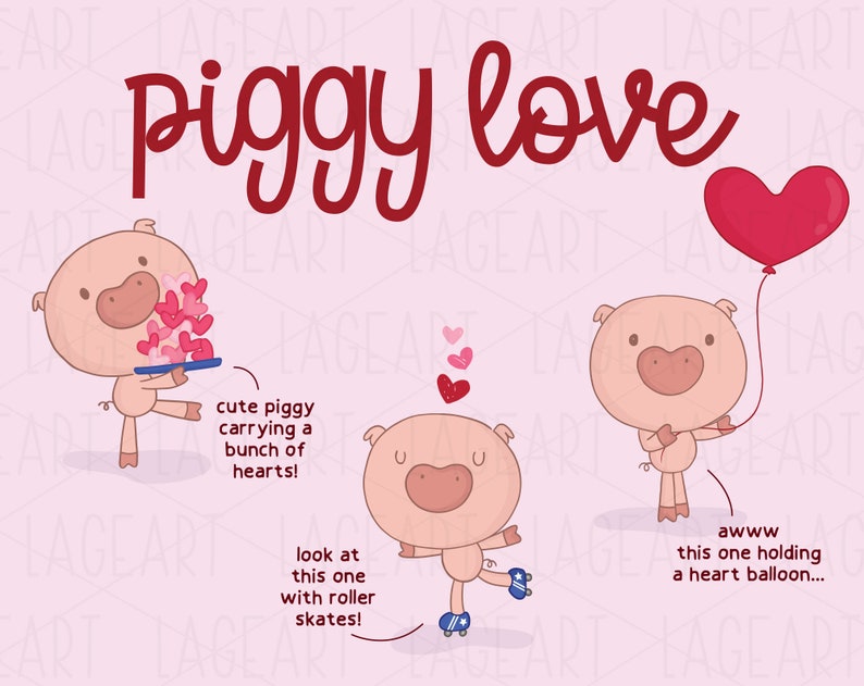 Piggy Clipart / Valentine's Day Clipart / Pig Love / Pig PNG / Love ...