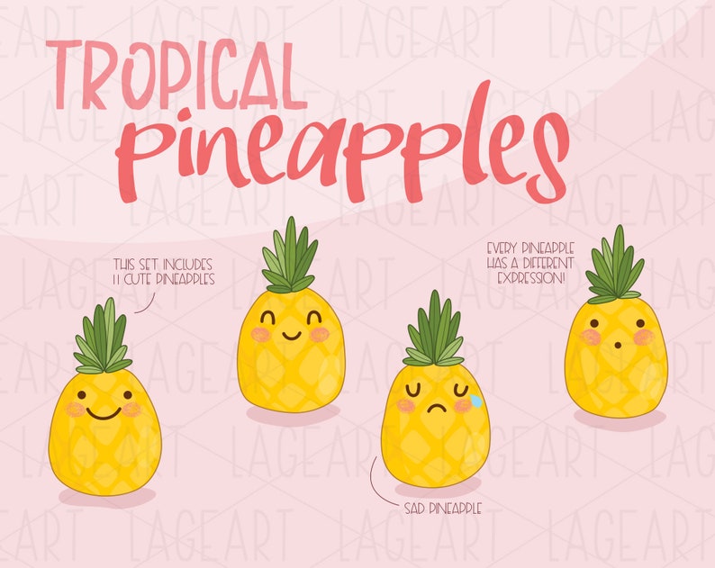 Pineapples With Faces Clipart / Pineapple Graphics / Summer Clipart ...