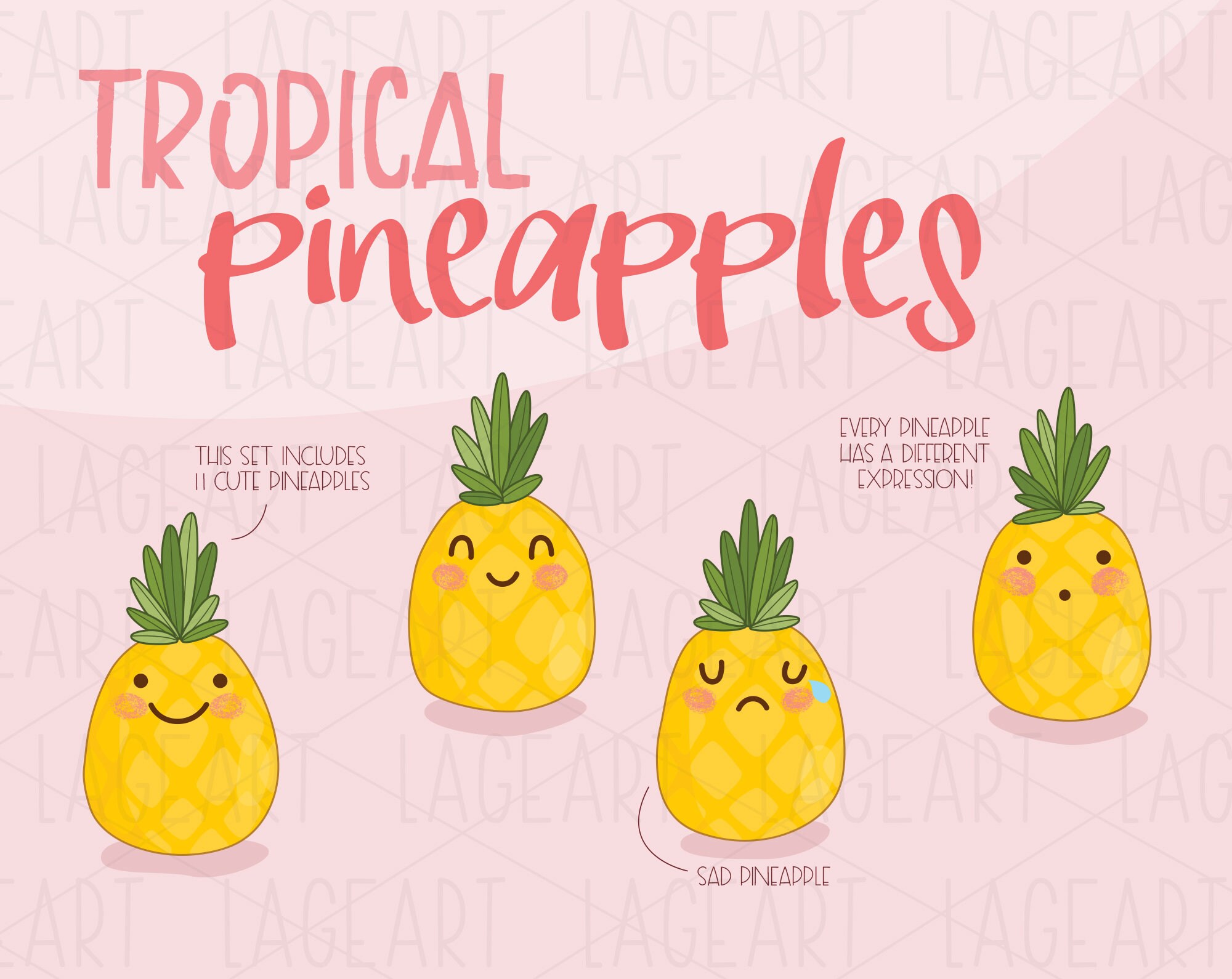 Pineapples With Faces Clipart / Pineapple Graphics / Summer - Etsy