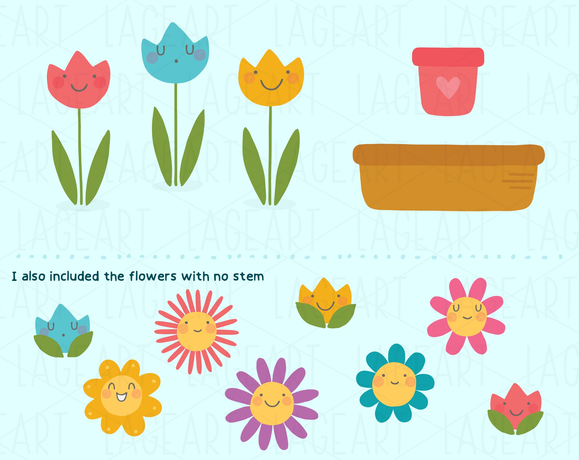 Happy Flowers Clipart Set / Cute Flowers With Faces PNG / Spring ...