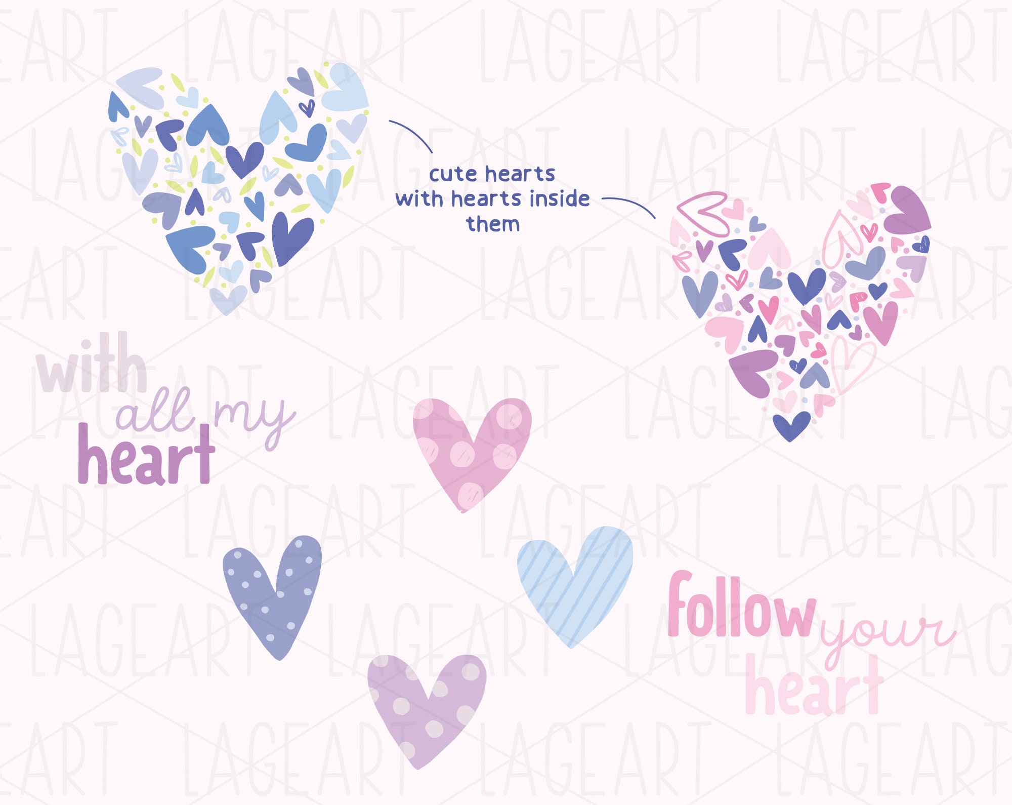 Hearts Clipart / Pastel Hearts Illustration / Flowers / Love / Hand ...