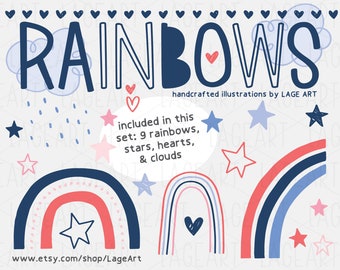 Bright Rainbows Clipart Colorful Cute Rainbows Illustration - Etsy