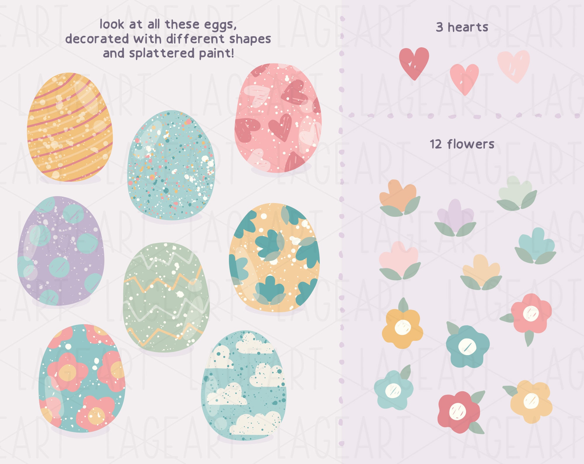 Cute Easter Eggs Clipart Set/ Bunny / Chick / Lamb / Bee / Bear Spring ...