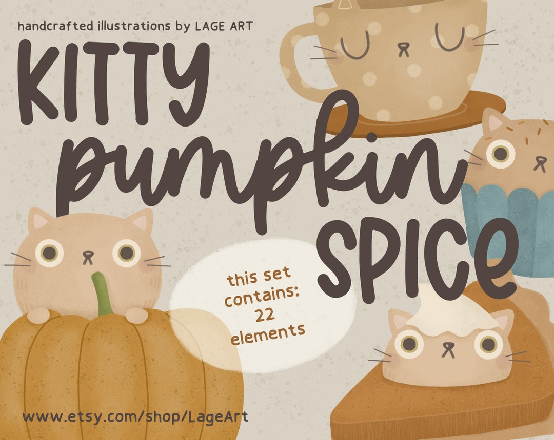 Pumpkin Spice Clipart Set / Autumn PNG / Cute Kitty / Cat Illustration ...