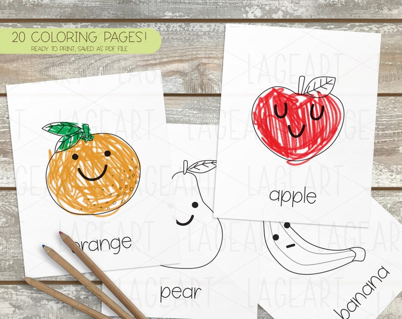 Fruits With Faces Clipart / Printable Flashcards and Coloring Pages ...