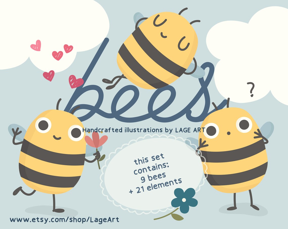 Bees Clipart Set / Spring PNG / Cute Bee / Flowers Illustration ...