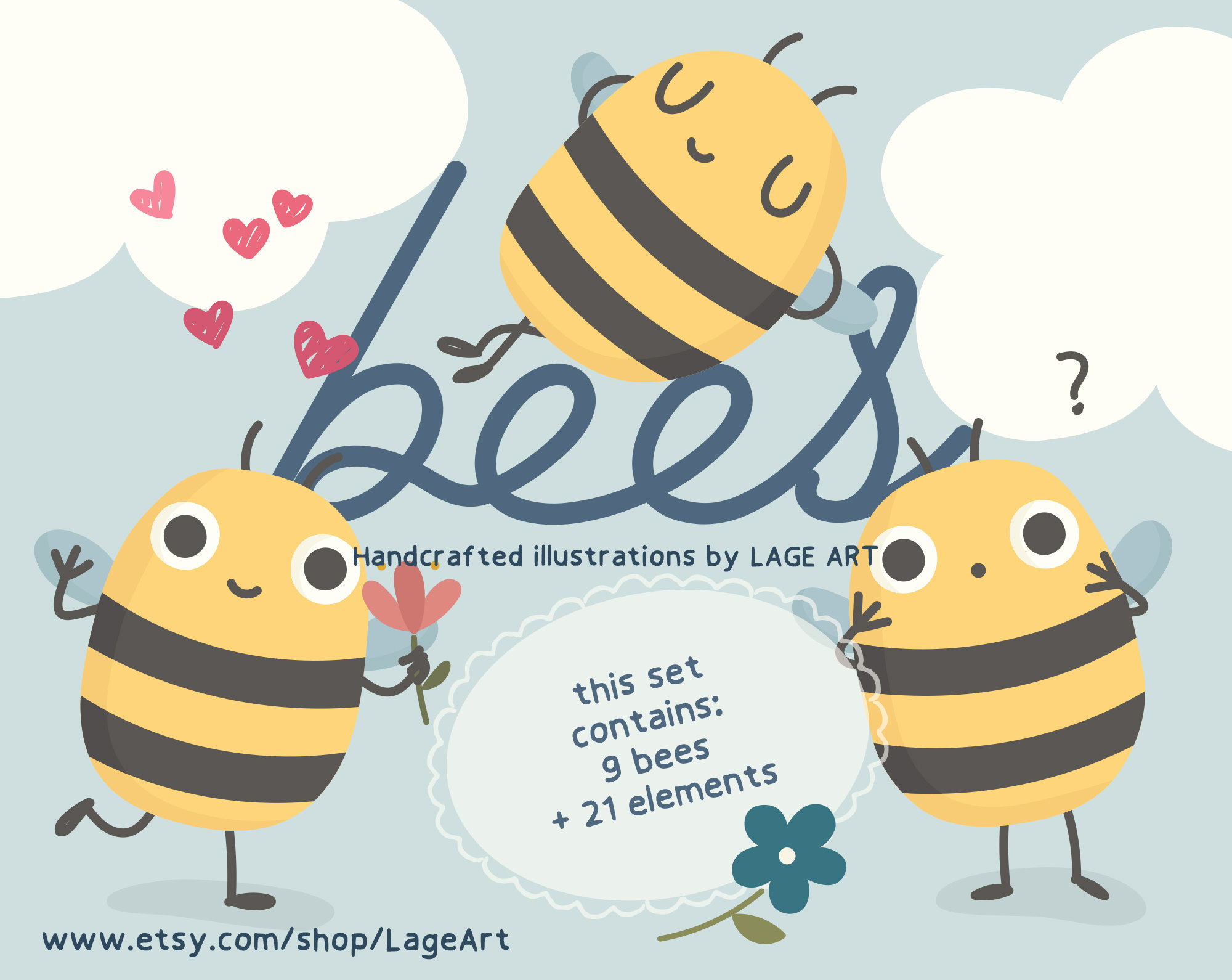 Bees Clipart Set / Spring PNG / Cute Bee / Flowers Illustration ...