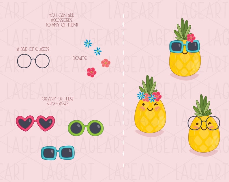 Pineapples With Faces Clipart / Pineapple Graphics / Summer Clipart ...