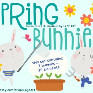 Spring Clipart / Cute Bunny Clipart Set / Rabbit PNG / Flowers ...