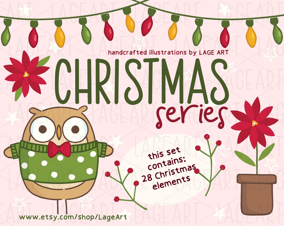 Owl Christmas Clipart / Owl Illustration / Poinsettia / Stars / Glove ...