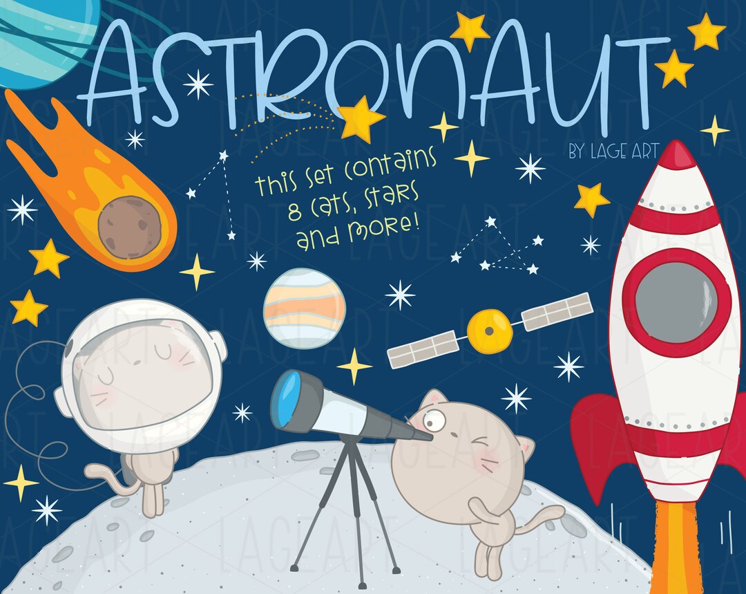 Astronaut Cat & Outer Space Clipart / Asteroid Comet Constellation ...