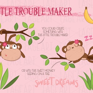 Cute Girl Monkeys Clipart Set / Perfect for DIY Projects / Contains 6 ...