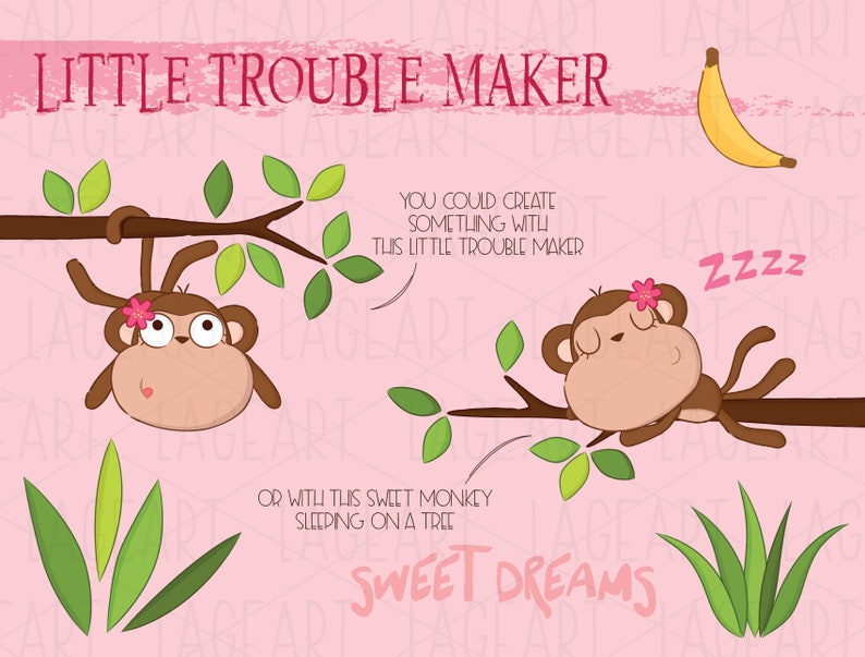 Cute Girl Monkeys Clipart Set / Perfect for DIY Projects / Contains 6 ...