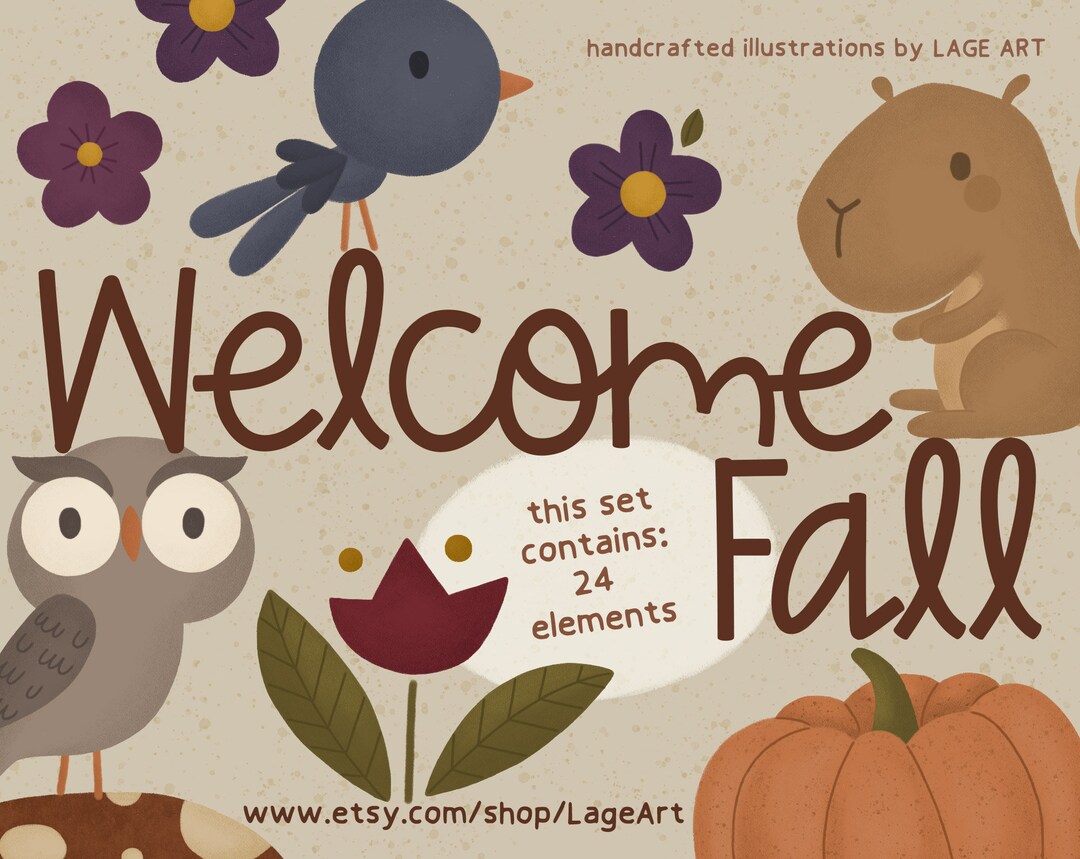 Autumn Clipart / Fox PNG / Cute Bird Owl Squirrel / Snail Illustration ...