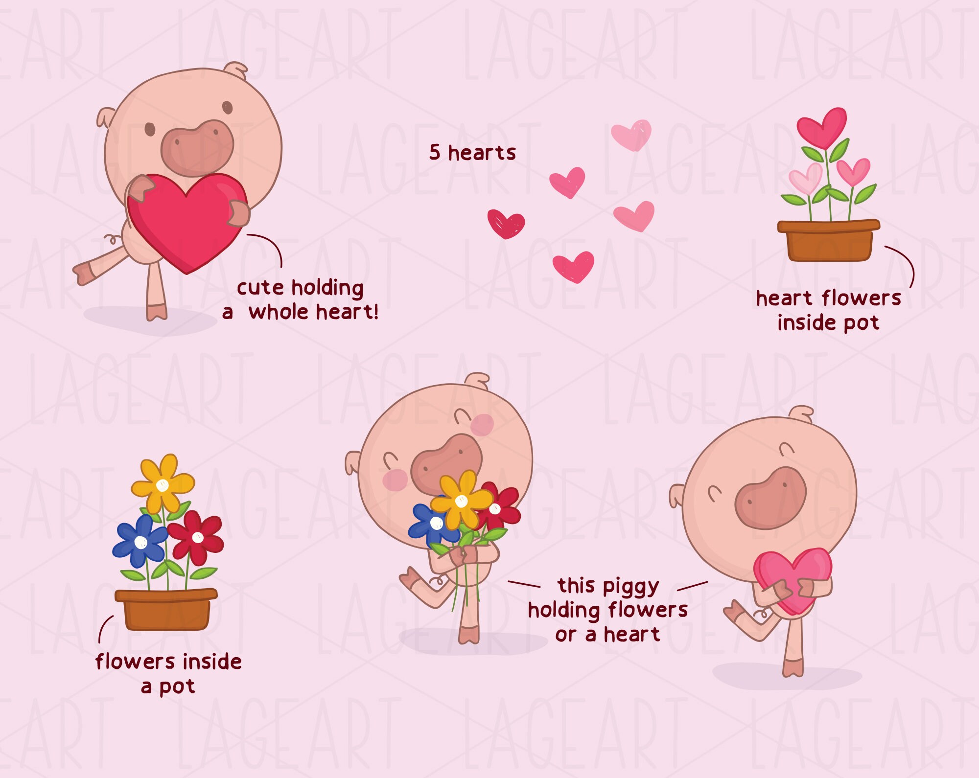 Piggy Clipart / Valentine's Day Clipart / Pig Love / Pig PNG / Love ...