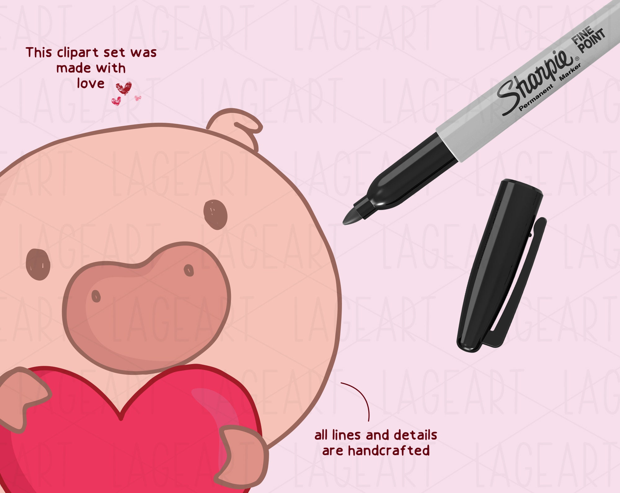 Piggy Clipart / Valentine's Day Clipart / Pig Love / Pig PNG / Love ...