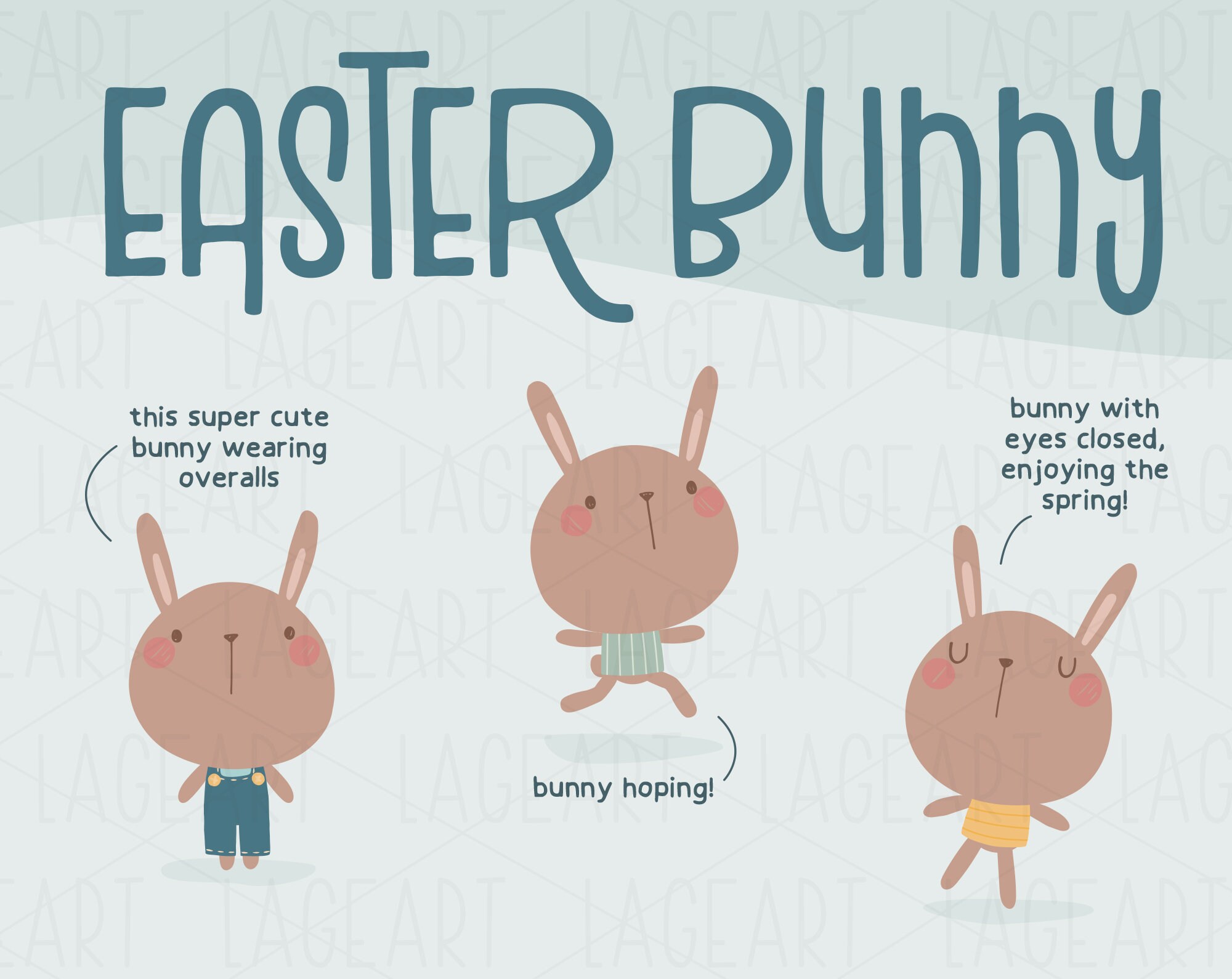 Cute Easter Bunny Clipart Set / Rabbit / Flowers / Mushroom / Spring ...