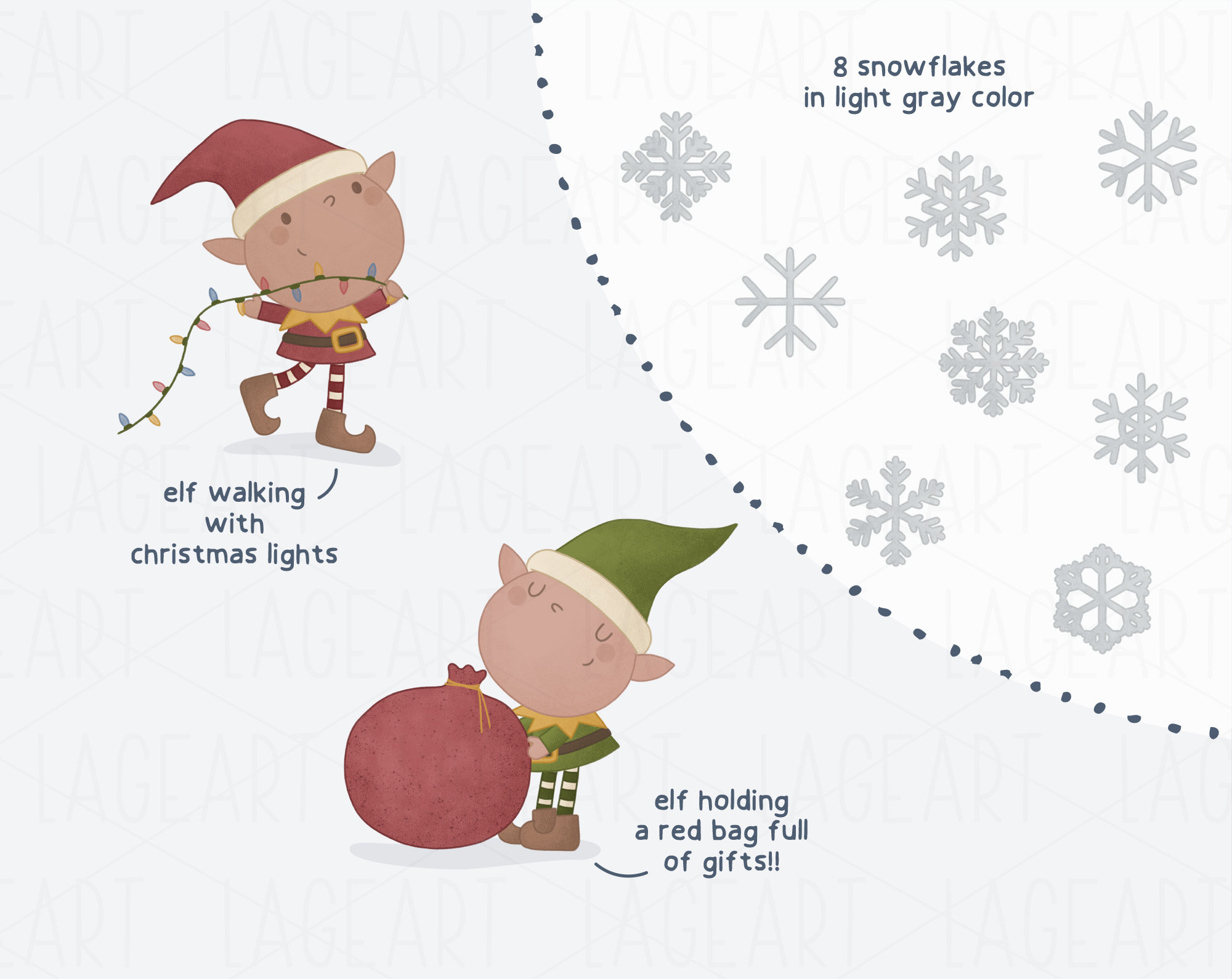 Christmas Elves Clipart Set / Snowflakes / Elf Clipart PNG / Cute ...
