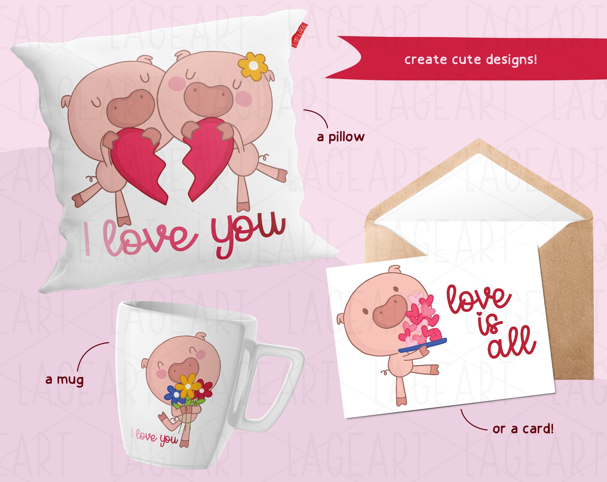 Piggy Clipart / Valentine's Day Clipart / Pig Love / Pig PNG / Love ...