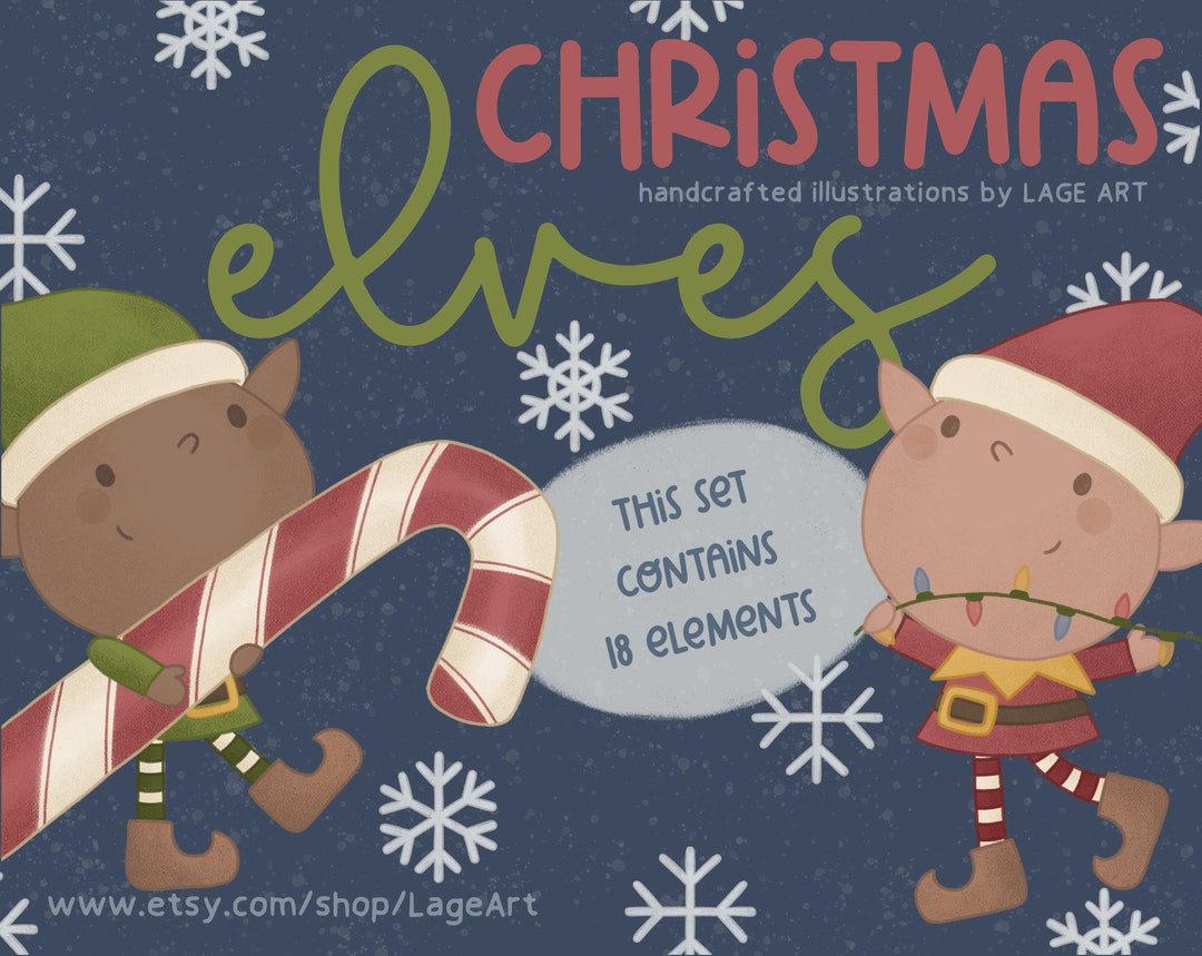 Christmas Elves Clipart Set / Snowflakes / Elf Clipart PNG / Cute ...