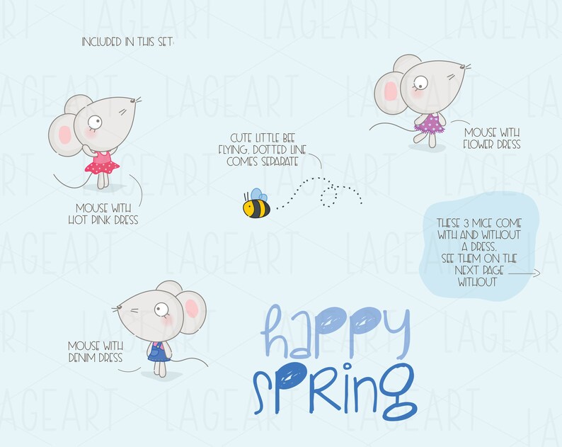 Spring Clipart Set / Mouse Clipart / Bouquet Clipart / Cute / Mouse ...