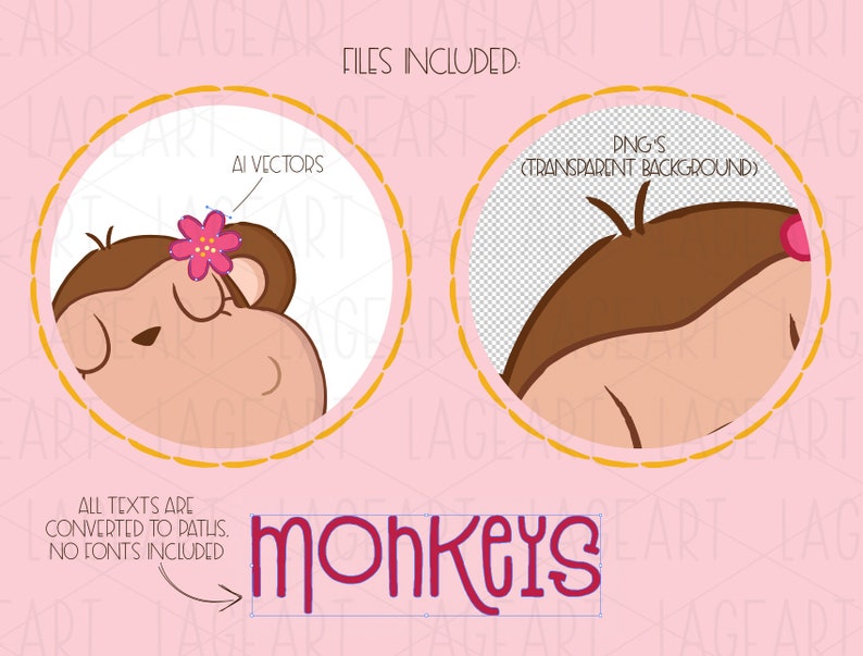Cute Girl Monkeys Clipart Set / Perfect for DIY Projects / Contains 6 ...