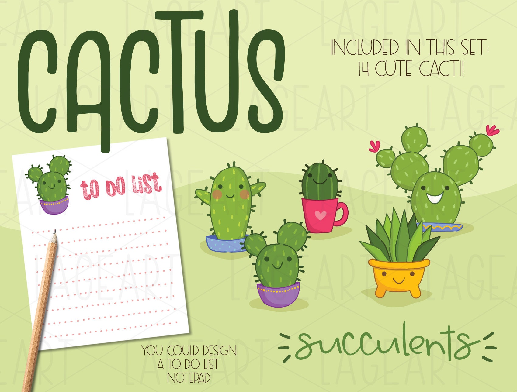 Cactus Clipart / Hearts and 14 Unique Cacti Artwork / Create Cactus ...