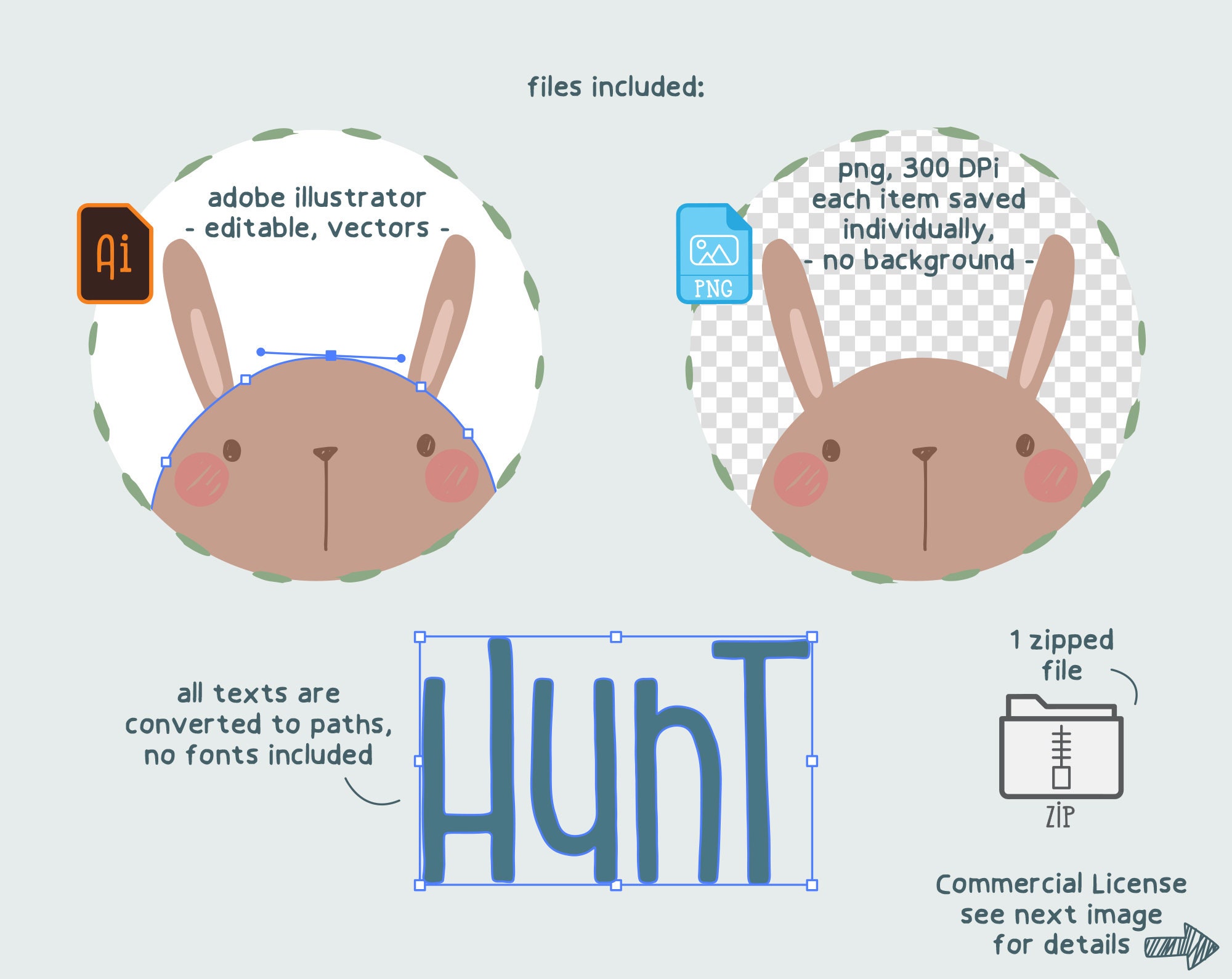 Cute Easter Bunny Clipart Set / Rabbit / Flowers / Mushroom / Spring ...
