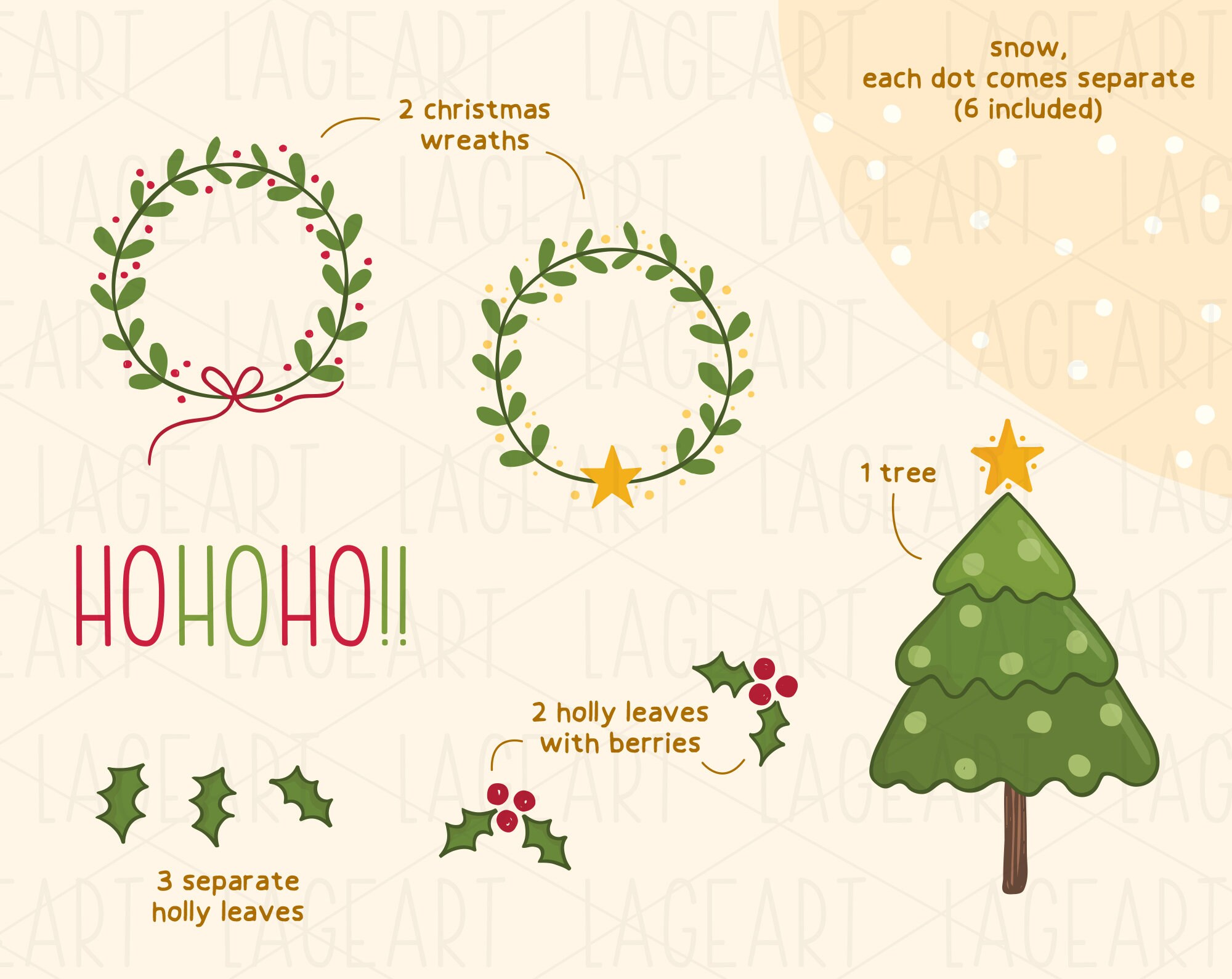Christmas Clipart / Bunny Illustration / Holly Leaves Berries / Wreath ...