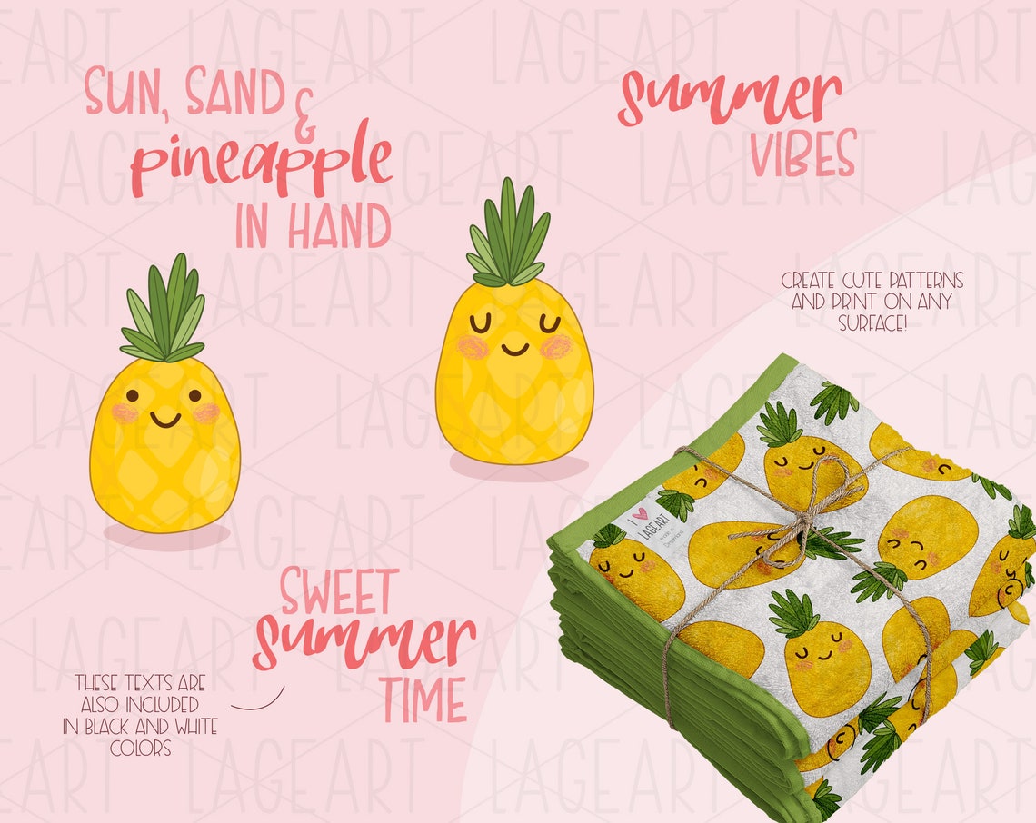 Pineapples With Faces Clipart / Pineapple Graphics / Summer Clipart ...