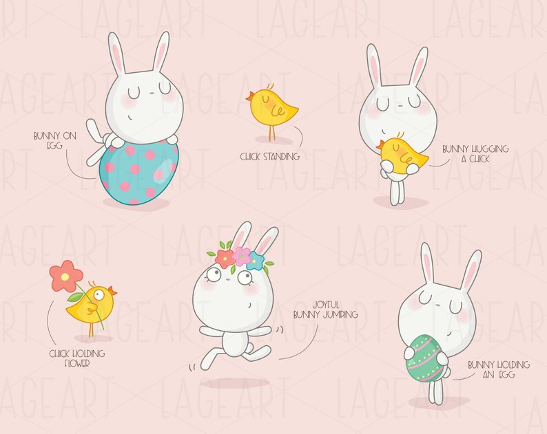 Spring Bunny Clipart Set / Happy Easter / Easter Bunny / - Etsy