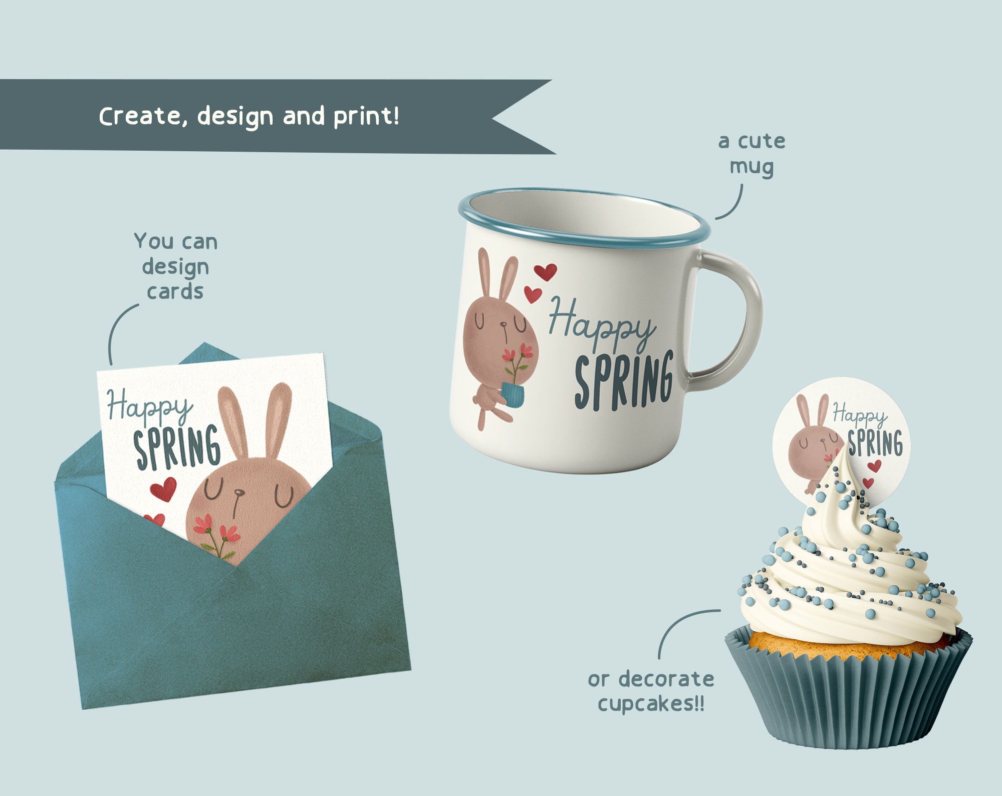Spring Bunny Clipart Set / PNG / Cute Rabbit / Flower Illustration ...