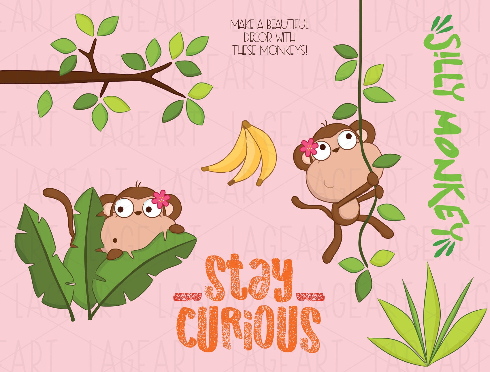 Cute Girl Monkeys Clipart Set / Perfect for DIY Projects / - Etsy