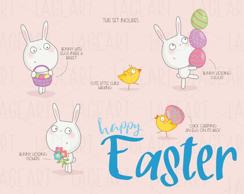 Spring Bunny Clipart Set / Happy Easter / Easter Bunny / - Etsy