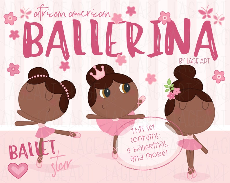 African American Ballerina Clipart / Tutu Tiara Wand Stars Hearts ...