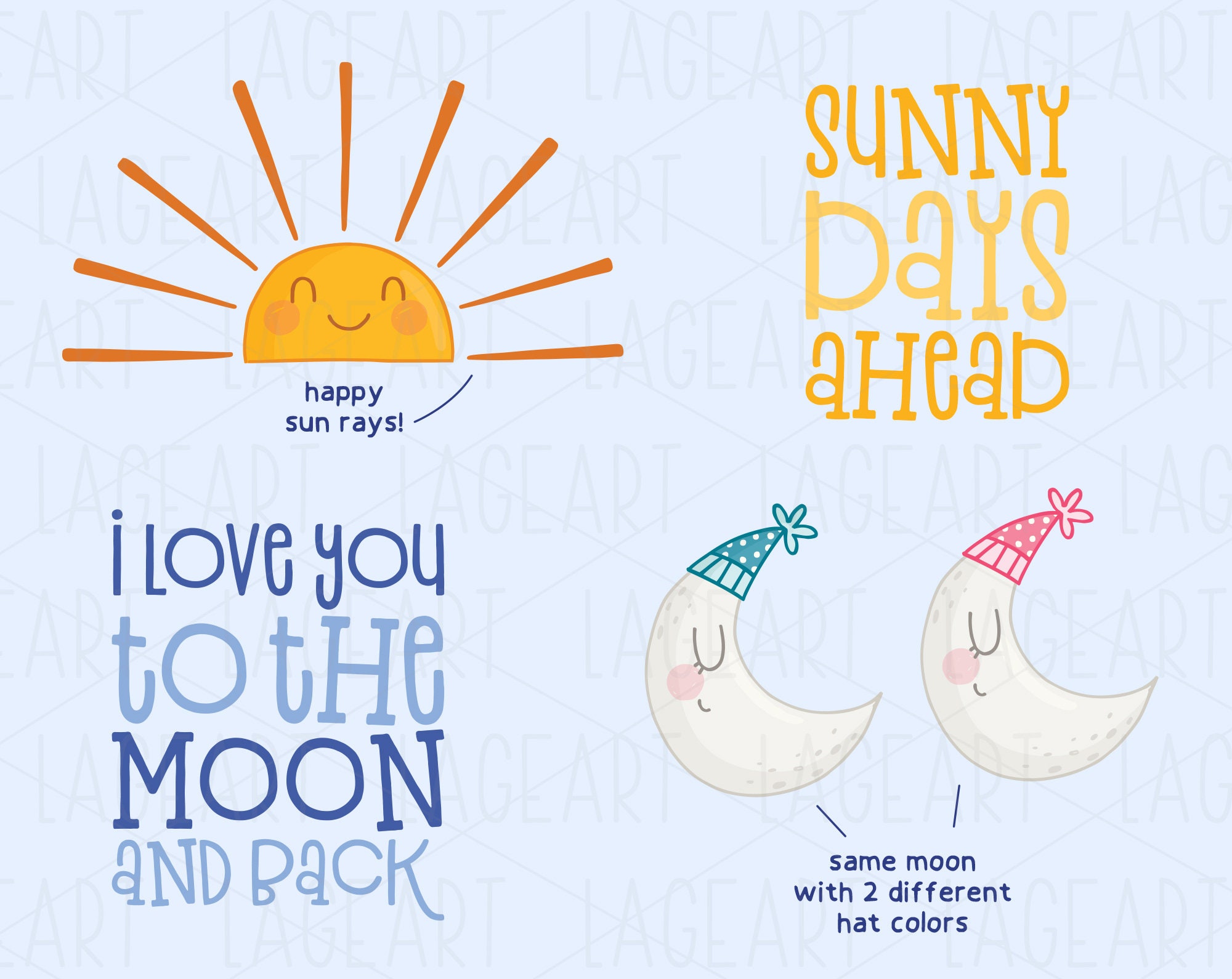 Sun Clipart / Moon Clipart / Moon Sun Illustration / Stars / Cute / SVG ...