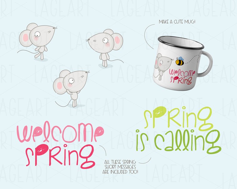 Spring Clipart Set / Mouse Clipart / Bouquet Clipart / Cute / Mouse ...