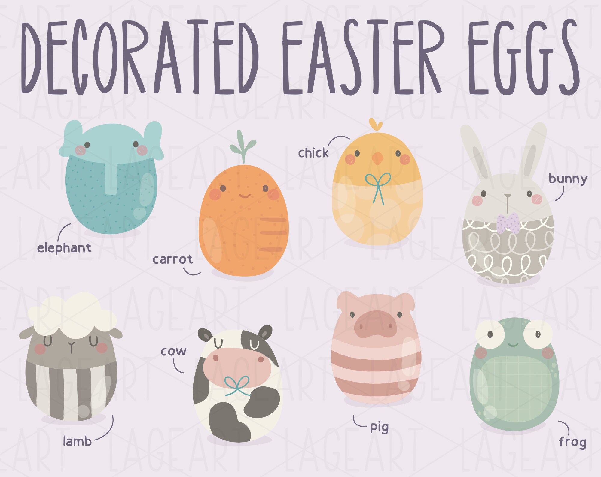 Cute Easter Eggs Clipart Set/ Bunny / Chick / Lamb / Bee / Bear Spring ...